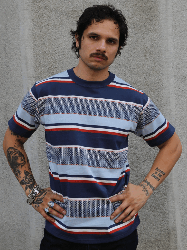 The Real McCoy's MC24017 Jacquard Knit Stripe Tee – Navy | denimheads.cz